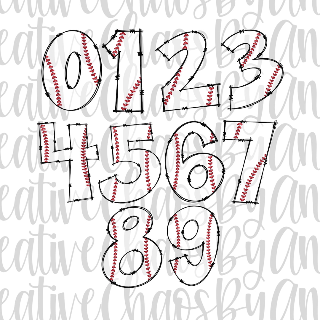 Baseball Doodle Numbers PNG Bundle Hand Drawn Numbers Baseball - Etsy
