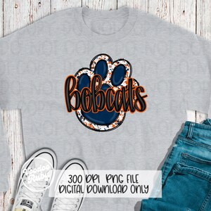 Bobcats PNG Design Blue Orange Bobcats Hand Drawn Digital Download ...