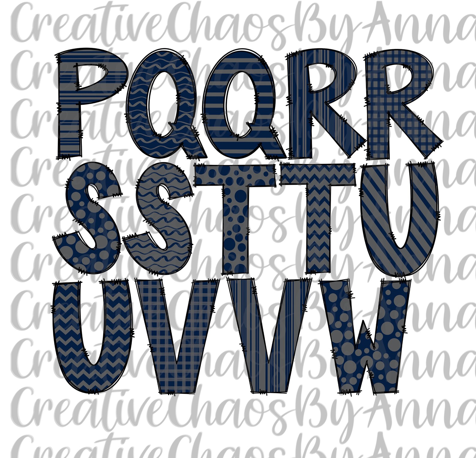 Navy Blue and Gray Doodle Letters Alphabet Bundle PNG Hand - Etsy