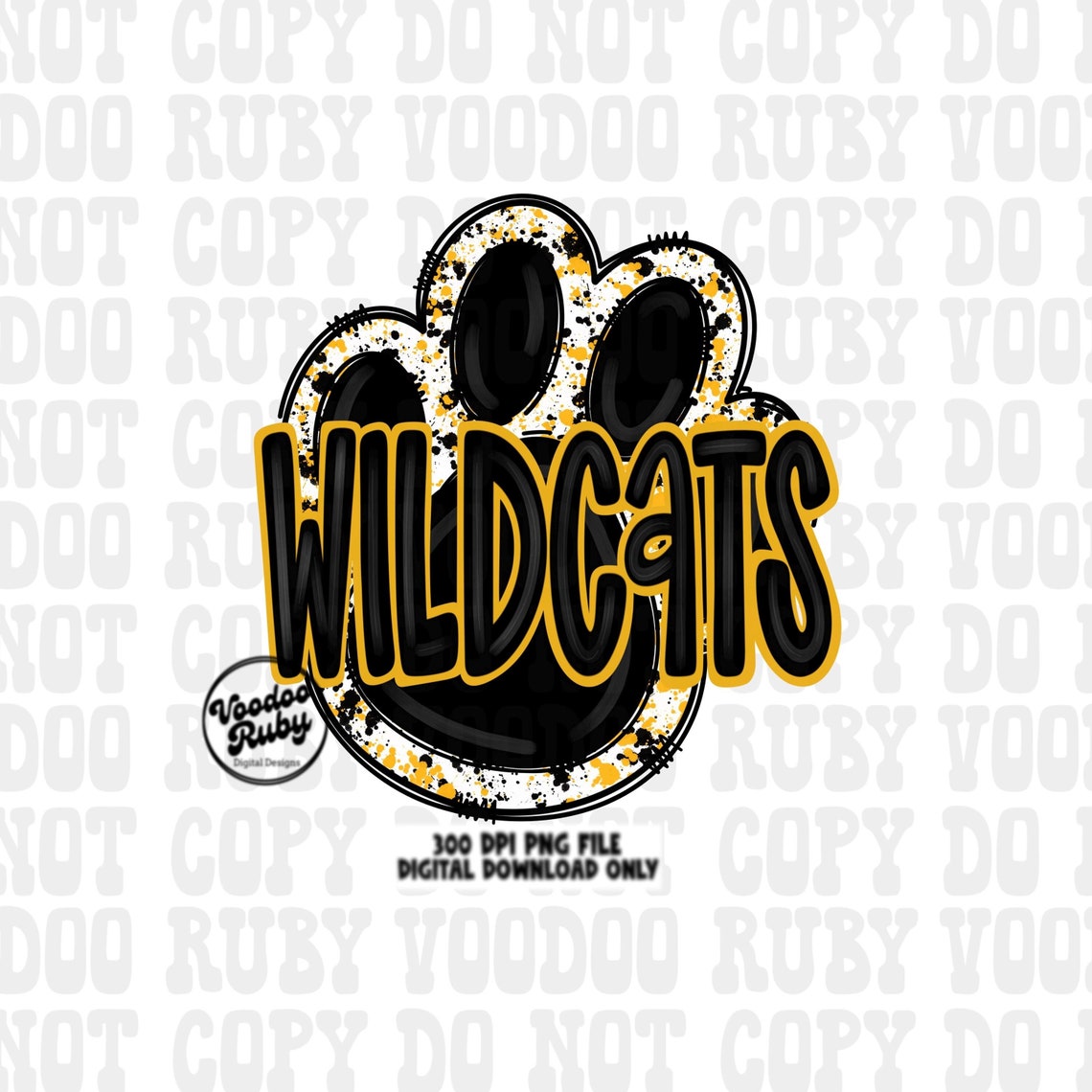 Wildcats Mascot Paw Print PNG: Gold Football Design (digital Download ...