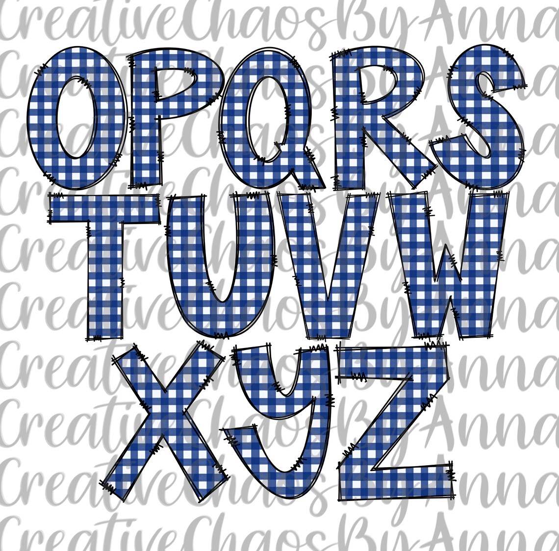 Blue and White Gingham Doodle Letters PNG Doodle Letters - Etsy