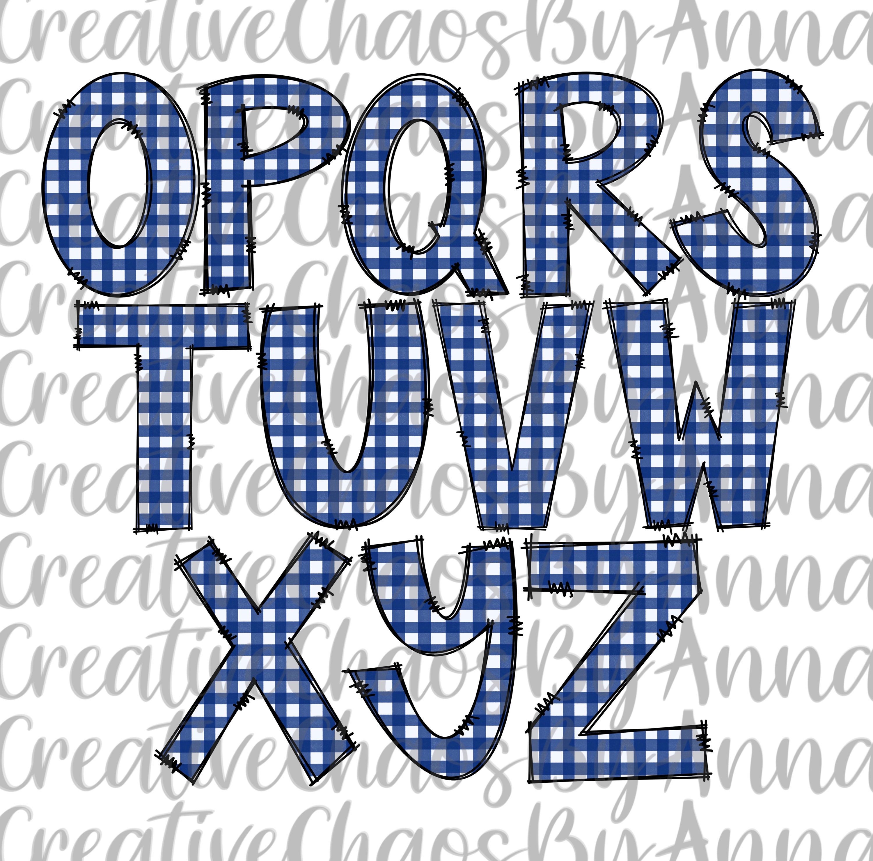 Blue and White Gingham Doodle Letters PNG Doodle Letters - Etsy