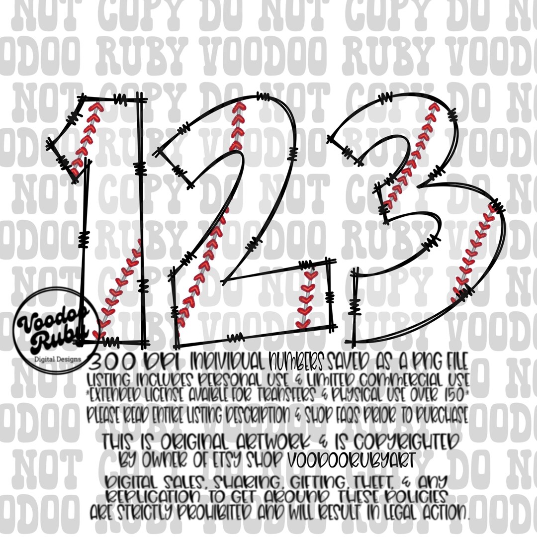 Baseball Doodle Numbers PNG Bundle Sublimation Baseball Hand Drawn ...