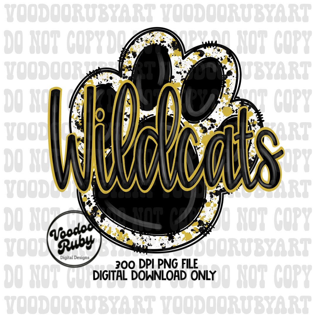 Wildcats PNG Design Gold Black Hand Drawn Digital Download Sublimation ...