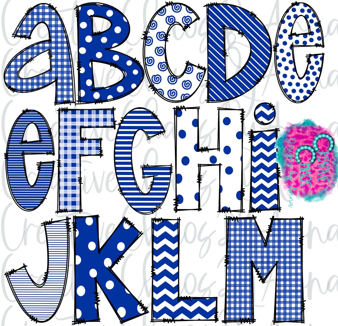 Doodle Letters PNG Alphabet Blue White Bundle Hand Drawn Digital ...