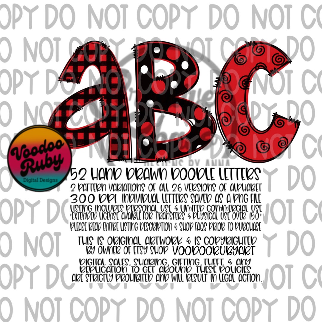 Doodle Letters PNG Alphabet: Hand Drawn Red Black Clip Art (digital ...