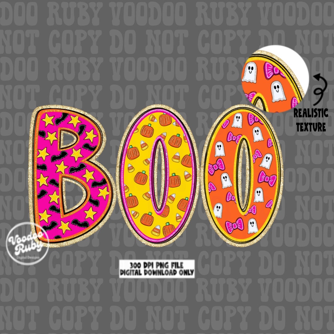 Boo Glitter PNG Design, Sublimation Hand Drawn Digital Download, Pink ...