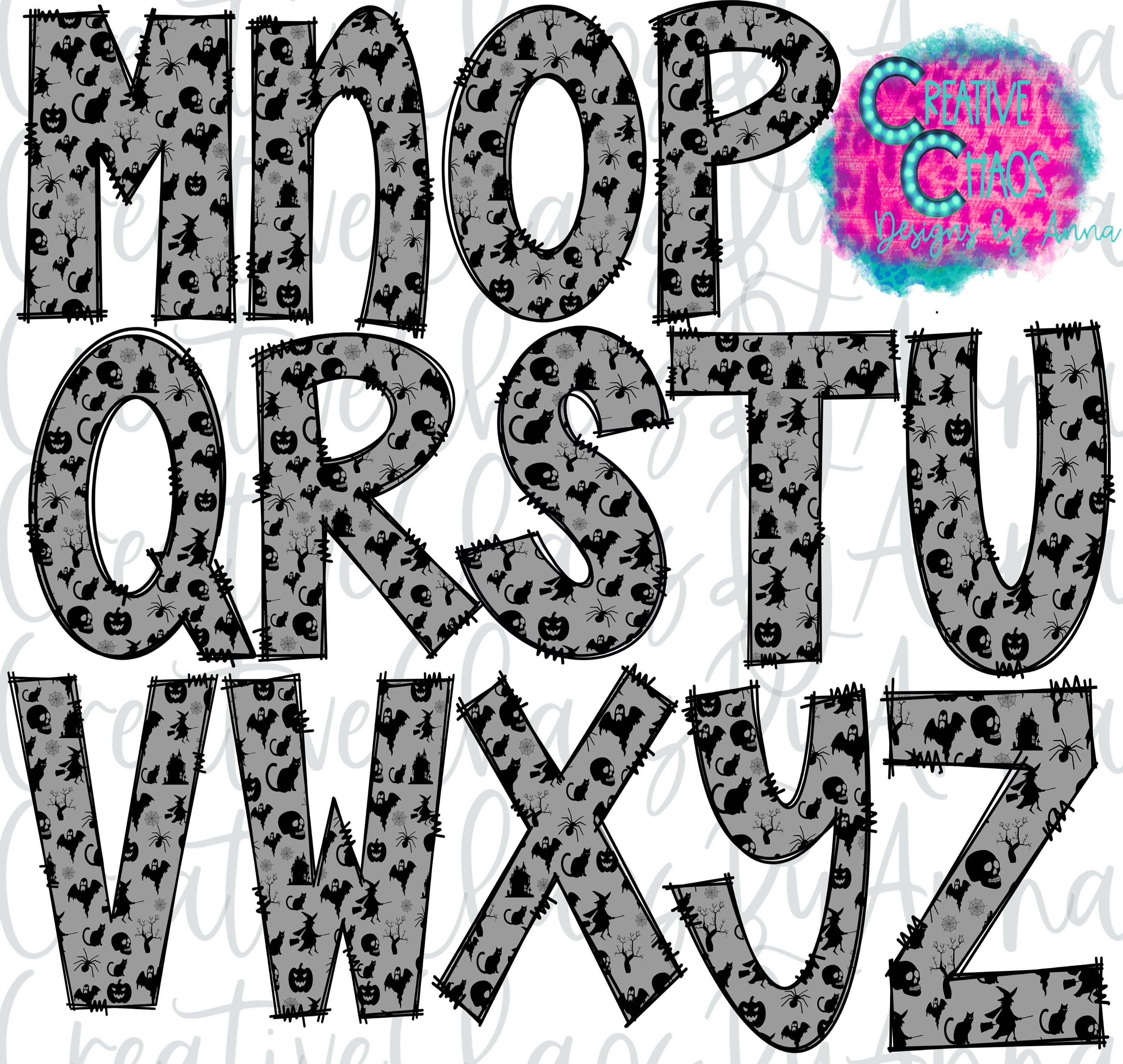 Halloween Doodle Letters Alphabet Bundle PNG Witches Black | Etsy