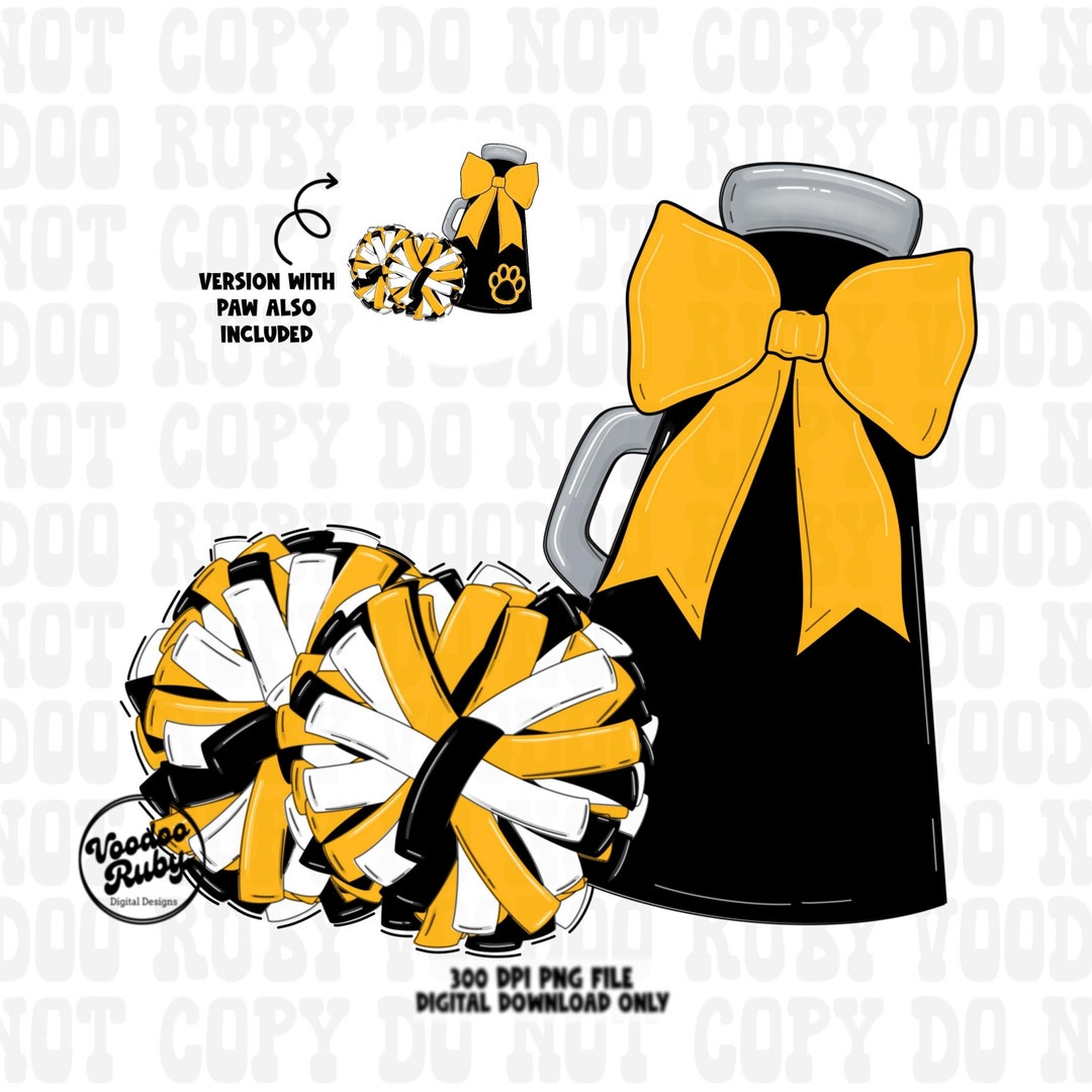 Black and Gold Cheer PNG Design Sublimation Hand Drawn Digital Download ...