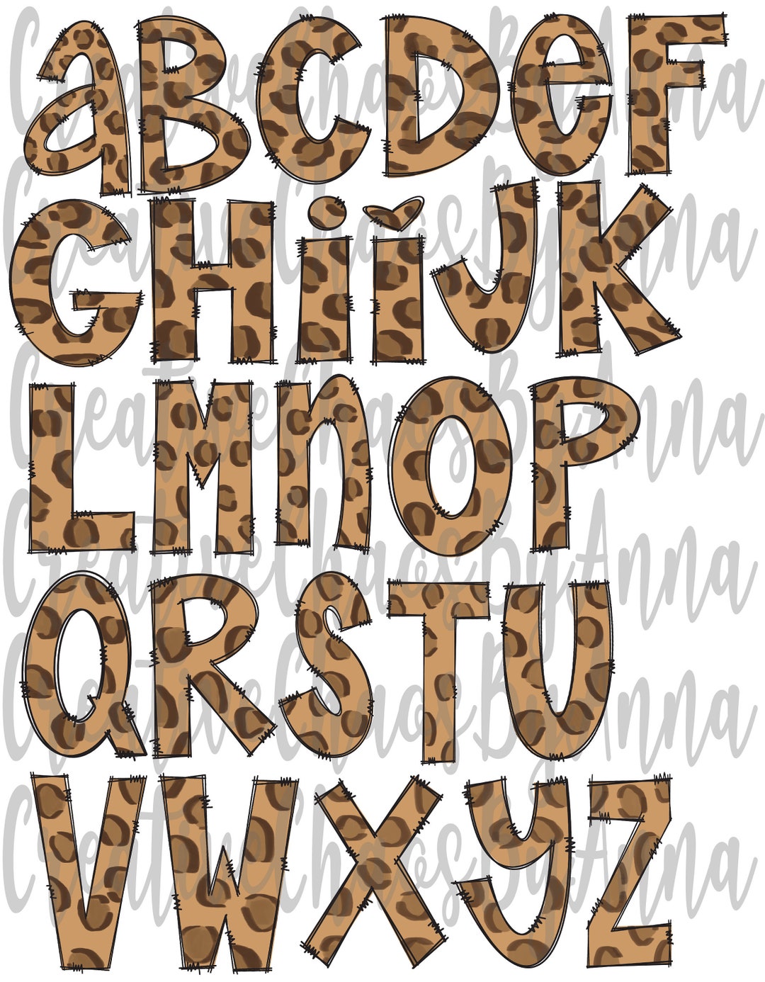 Leopard Doodle Letters Alphabet PNG Doodle Letters Design Hand Drawn ...