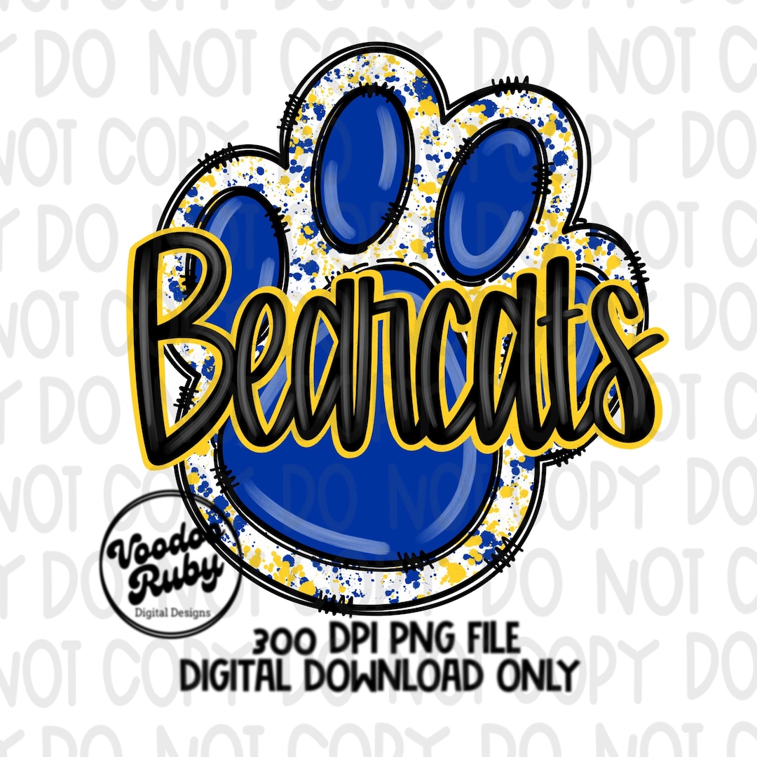 Bearcats Paw Print PNG: Blue and Yellow Football Design (digital ...