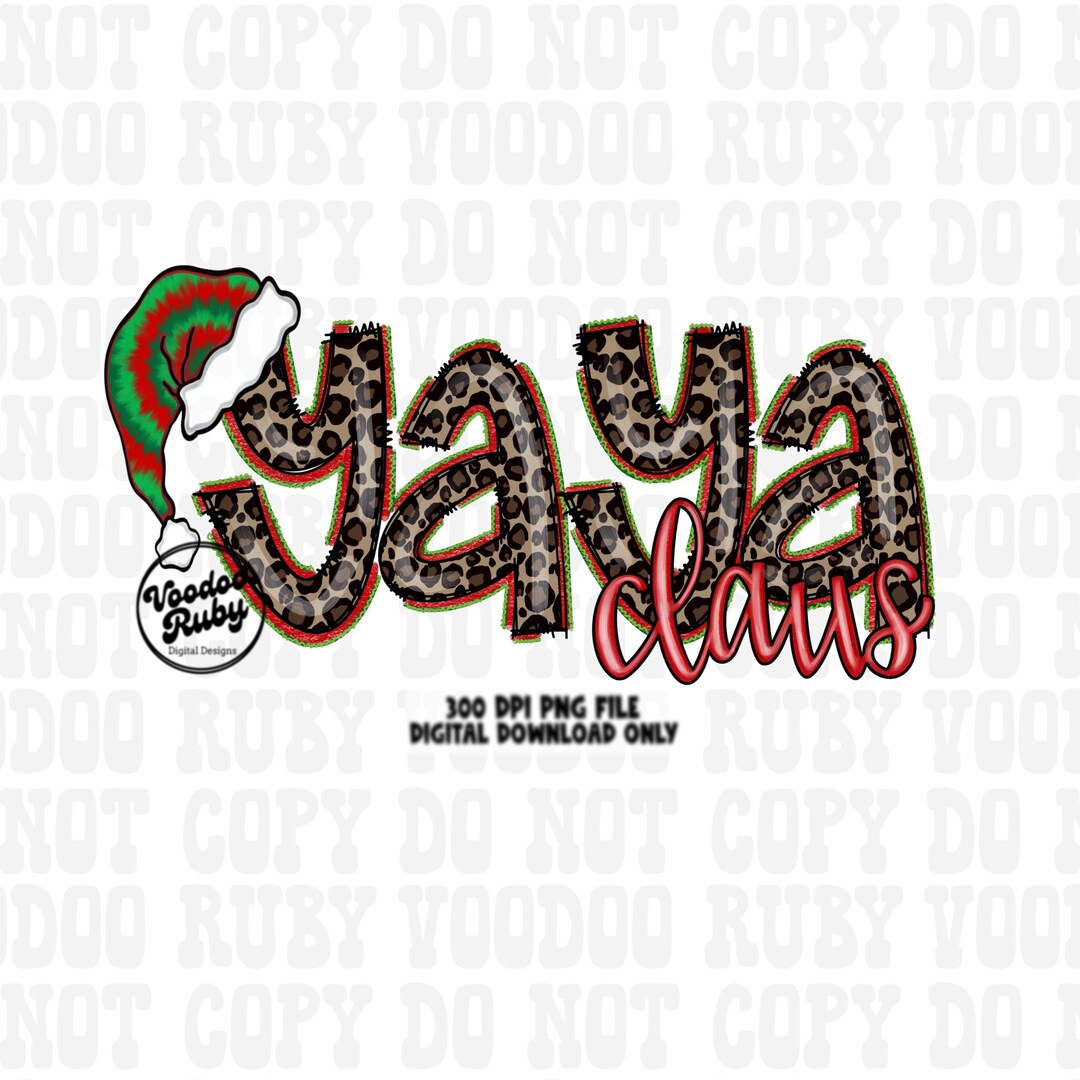 Yaya Claus Christmas Leopard Print PNG: Grandma Santa Hat Design ...