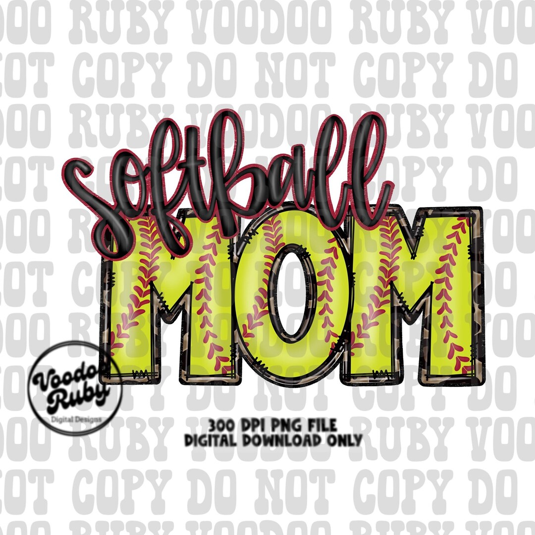 Softball Mom PNG Leopard Design Softball Sublimation Design Hand Drawn ...