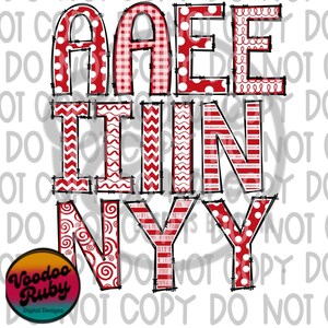 Red White Doodle Letters PNG Alphabet Bundle Hand Drawn Alphabet Alpha ...