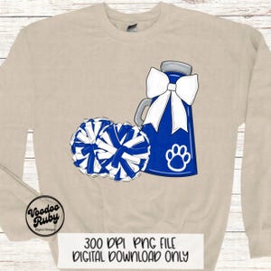 Blue and White Mascot Cheer PNG Design, Sublimation Hand Drawn Digital ...