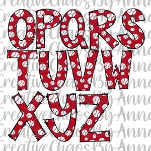 Baseball Doodle Letters | Red Alphabet Bundle PNG | Hand Drawn Alpha ...