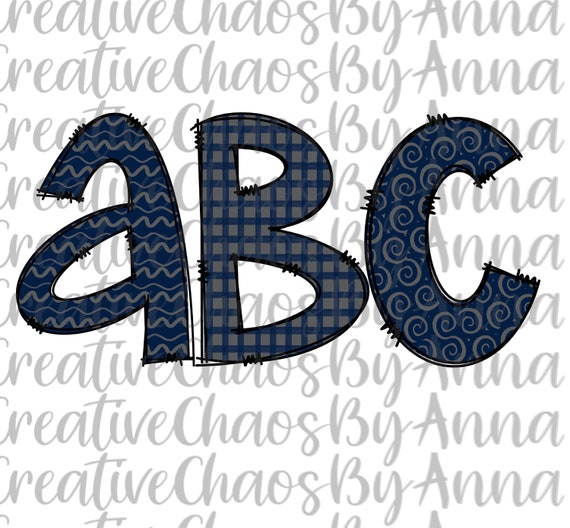 Navy Blue and Gray Doodle Letters Alphabet Bundle PNG Hand | Etsy