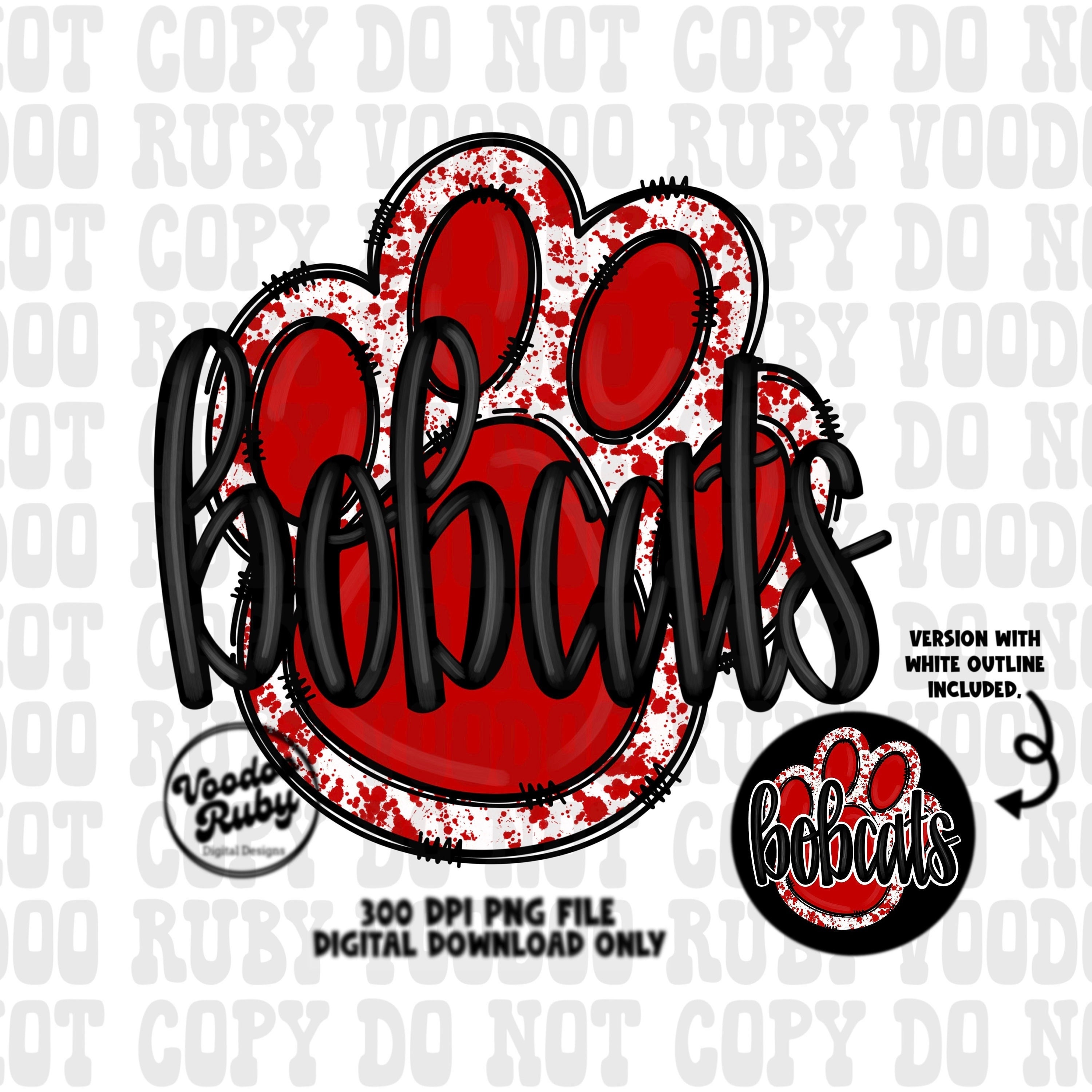 Bobcats PNG Design: Red Paw Print, Football Sublimation (digital ...