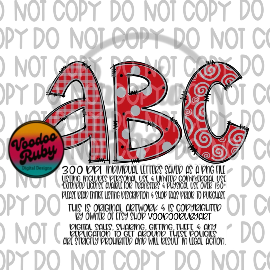 Doodle Alphabet PNG: Red Gray Hand Drawn Letters (digital Download) - Etsy