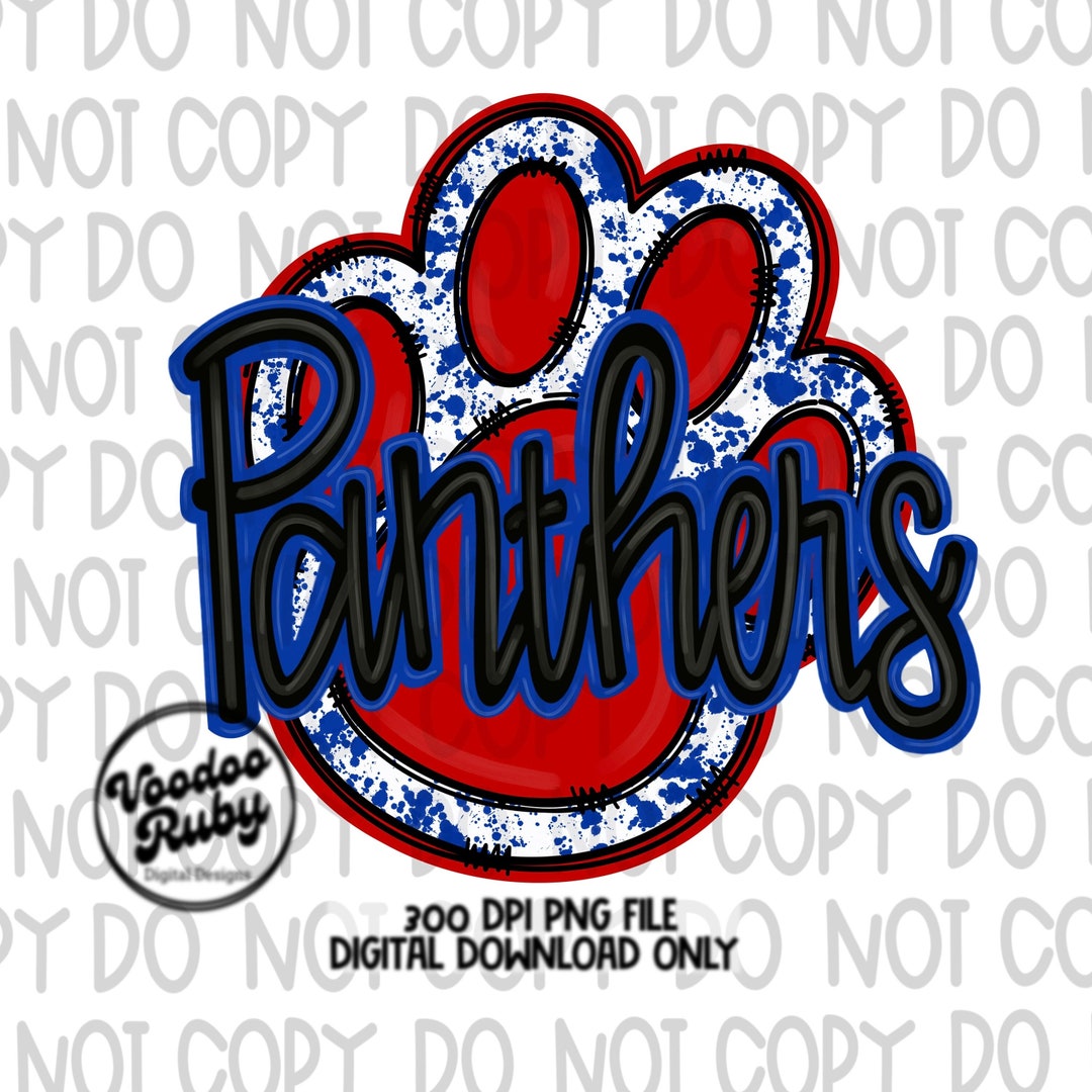 Panthers PNG Design Hand Drawn Digital Download Football PNG Blue Red ...