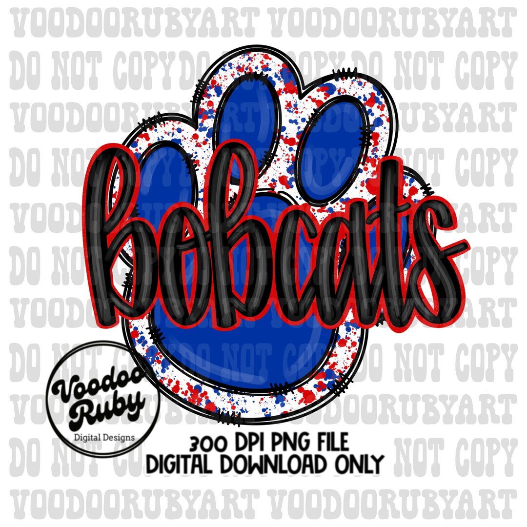 Bobcats Mascot Paw Print PNG: Blue & Red Sublimation (digital Download ...
