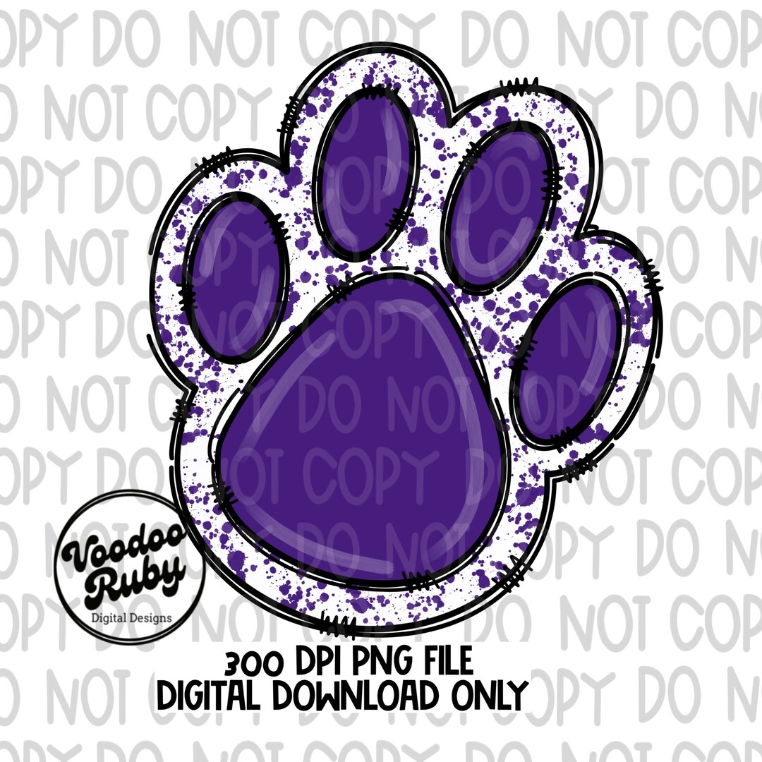 Purple Paw PNG Design Sublimation Hand Drawn Digital Download Purple ...