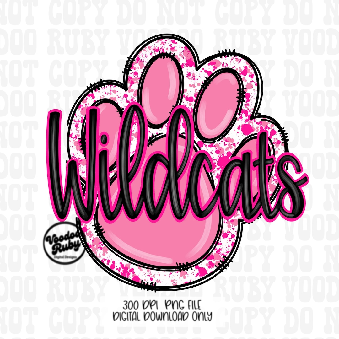 Pink Wildcats Mascot PNG: Hand Drawn Sublimation Design (digital ...