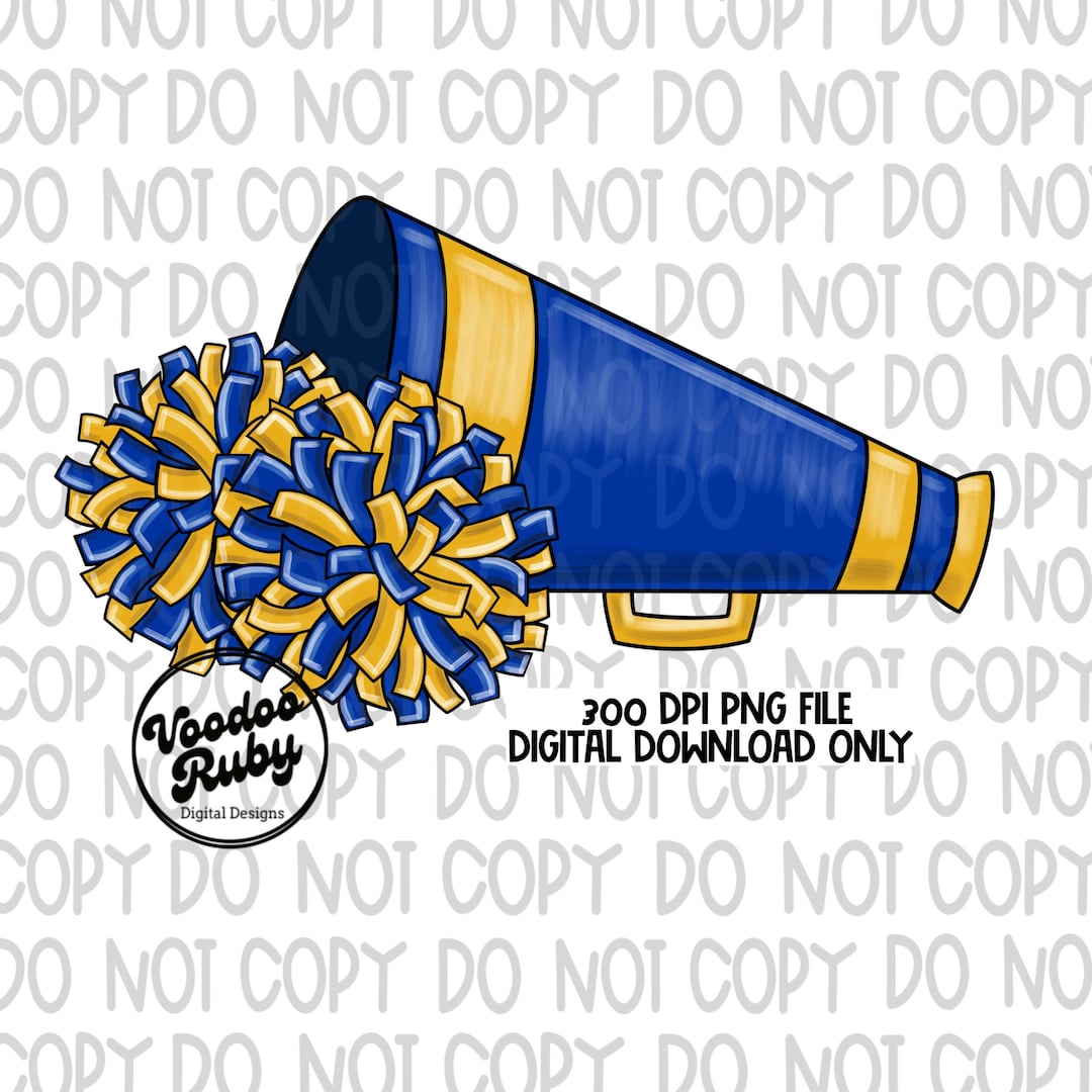 Blue and Gold Cheer PNG Design Sublimation Hand Drawn Digital Download ...
