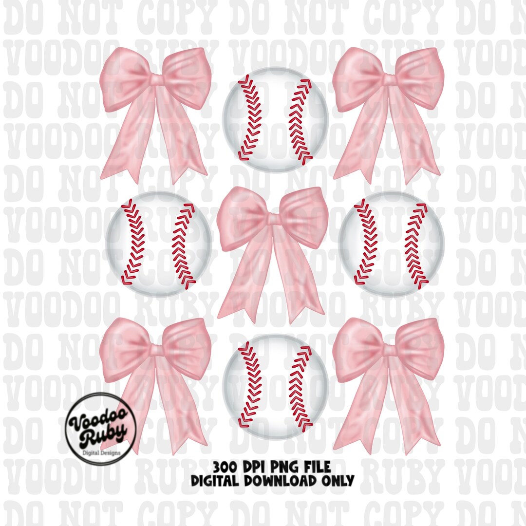 Pink Bow Baseball PNG Design Coquette Aesthetic Pink Ribbon PNG Faux ...