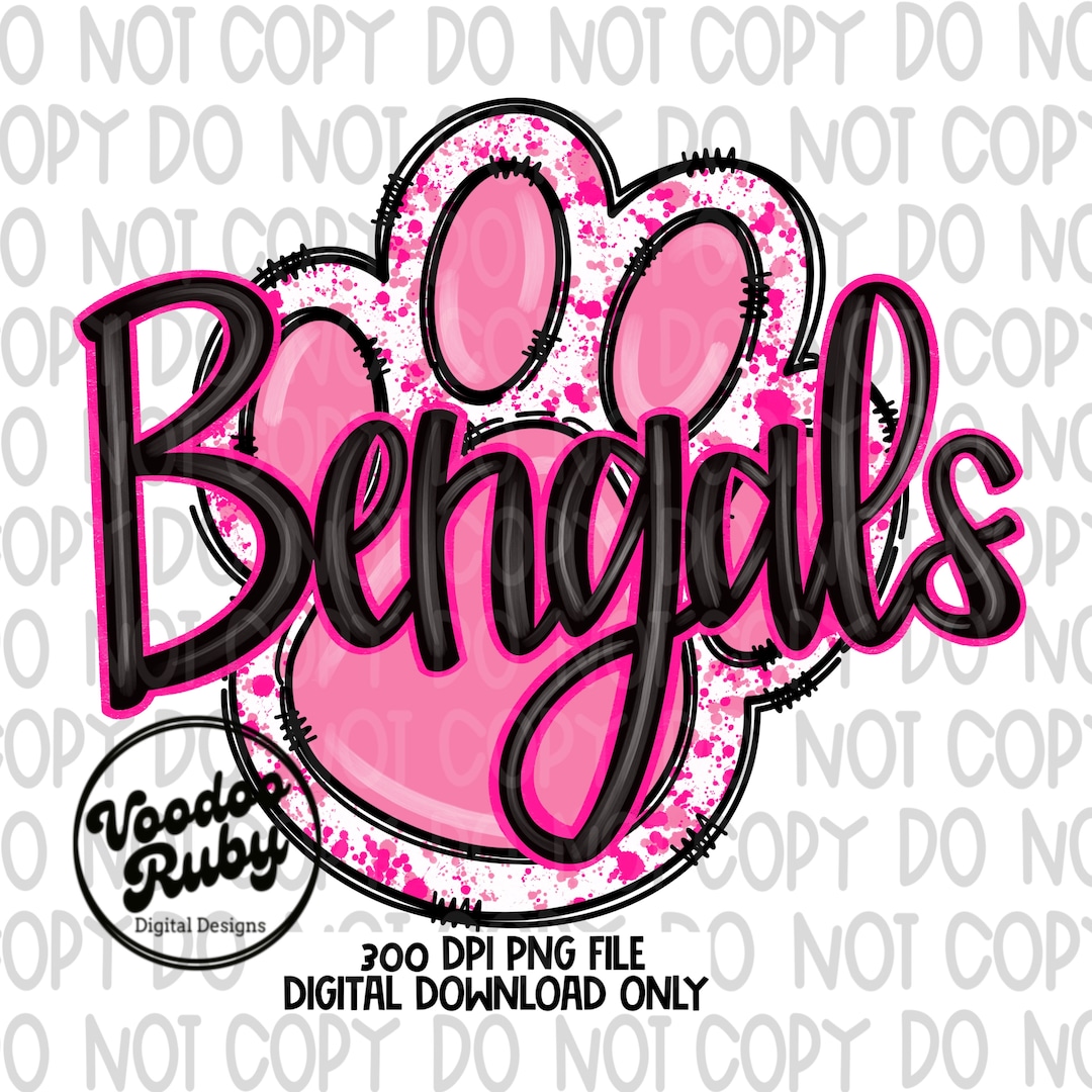 Pink Bengals Paw Print PNG: Football Sublimation Design (digital ...