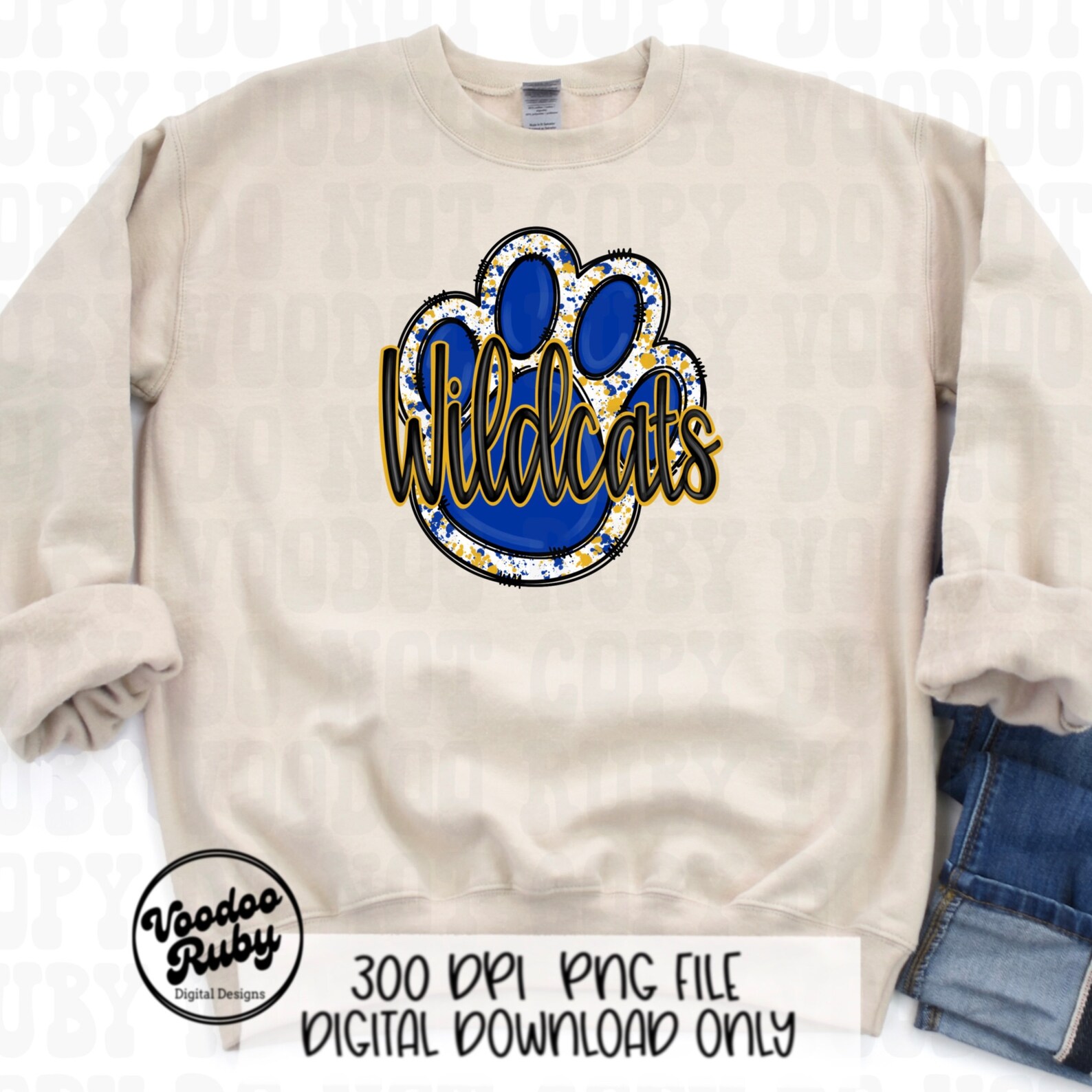 Wildcats Paw Print PNG: Blue & Gold Sublimation Design (digital ...