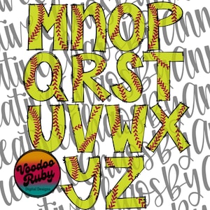 Softball Doodle Letters PNG Alphabet Bundle PNG Hand Drawn Alphabet ...
