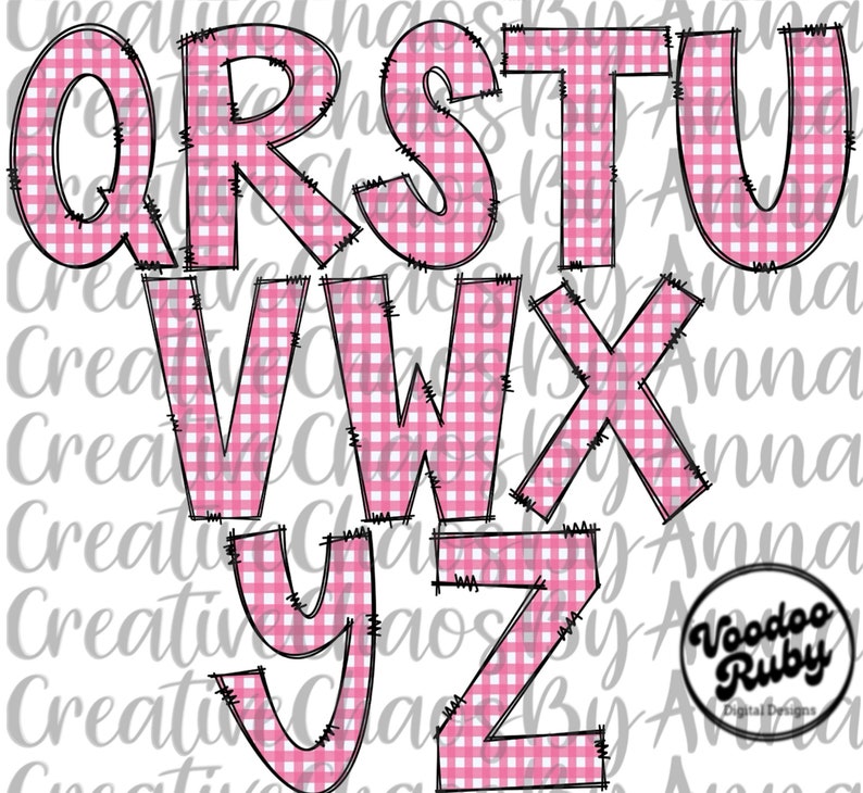 Pink Gingham Doodle Alphabet PNG Bundle: Coquette Letters (digital ...
