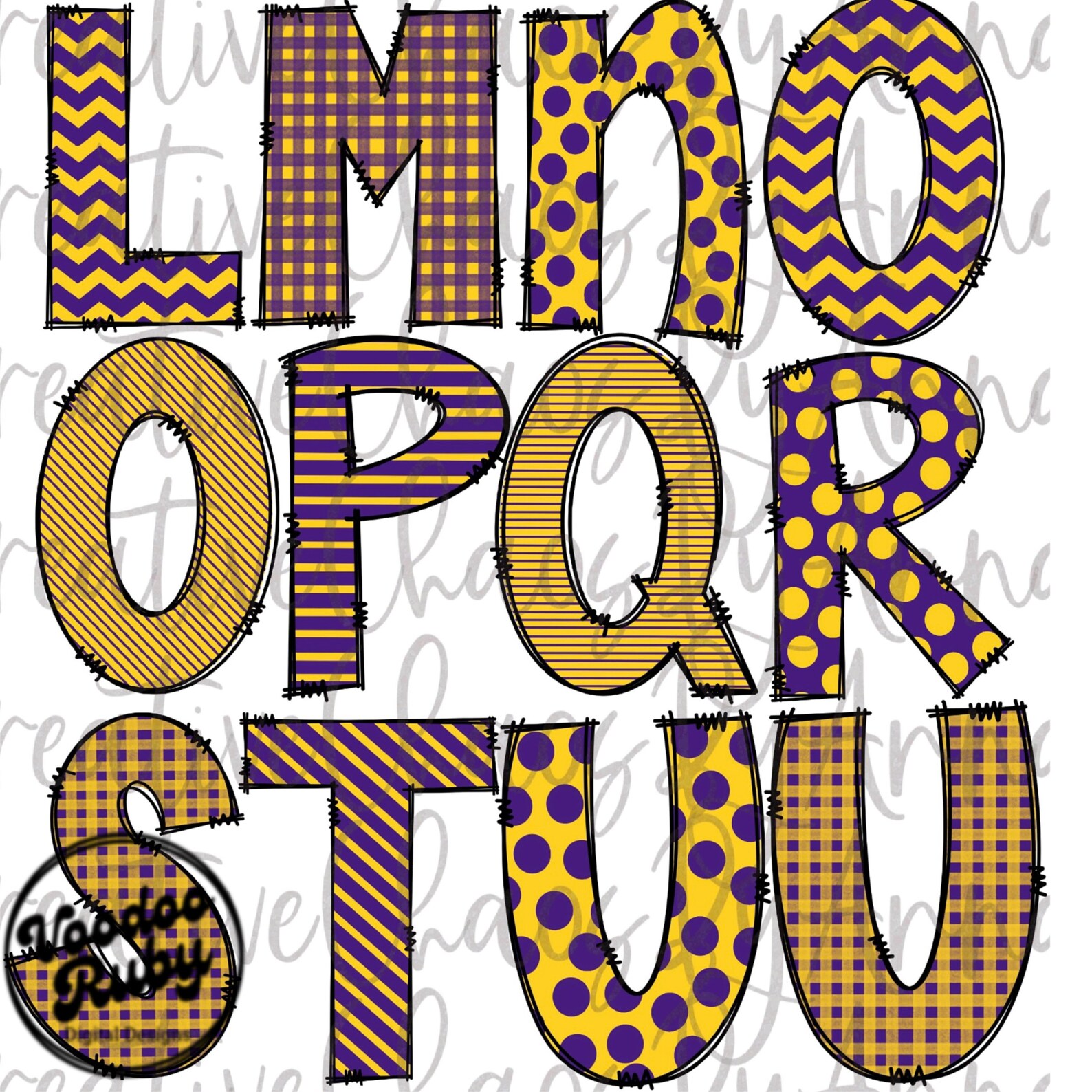 Purple Gold Doodle Letters: Hand-drawn Alphabet (PNG Digital Download ...