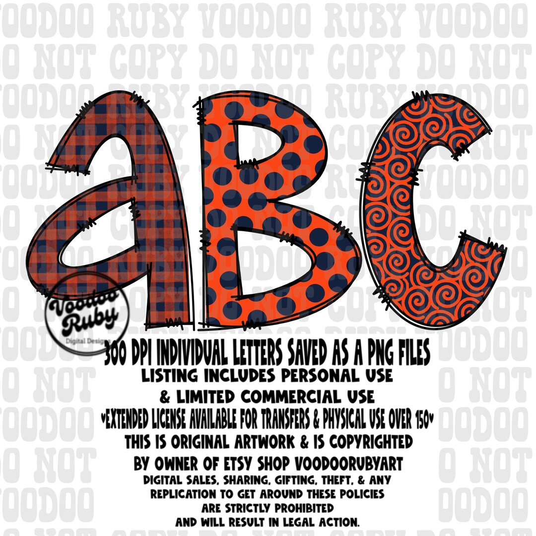 Doodle Alphabet PNG: Navy Blue & Orange Letters (digital Download) - Etsy