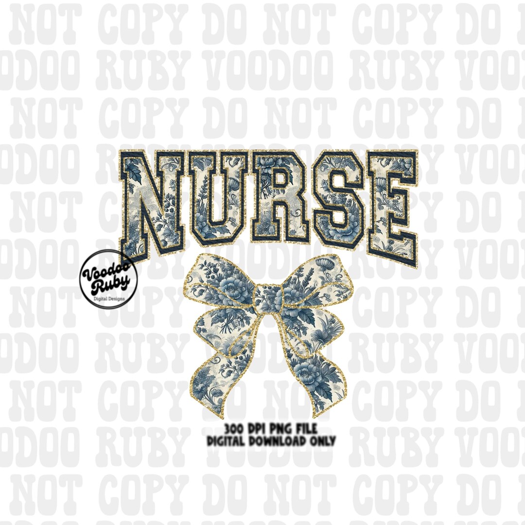 Blue Floral Nurse PNG Design Sublimation Hand Drawn Digital Download RN ...