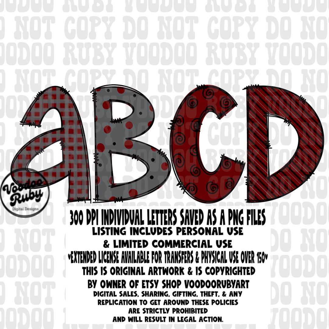Doodle Alphabet PNG Bundle: Maroon & Gray Letters (digital Download) - Etsy