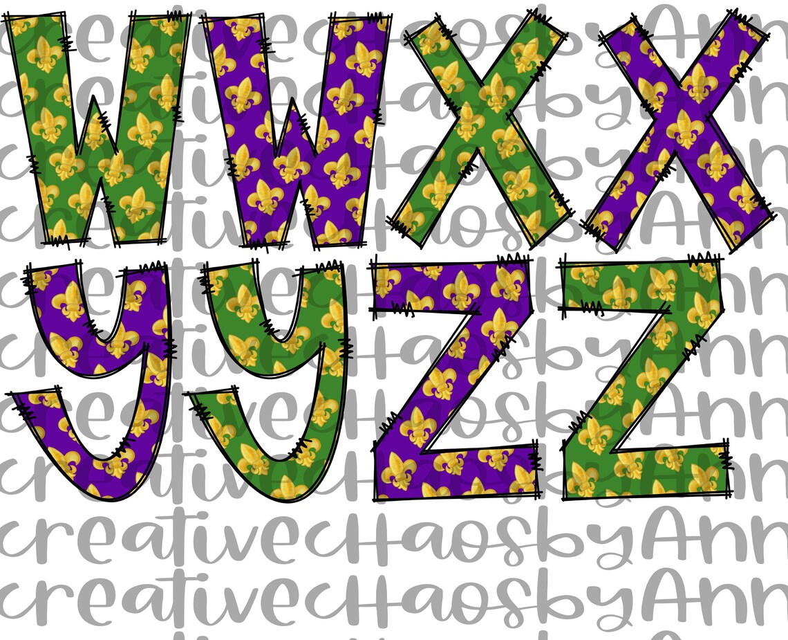Mardi Gras Doodle Letters Alphabet Bundle PNG Hand Drawn - Etsy