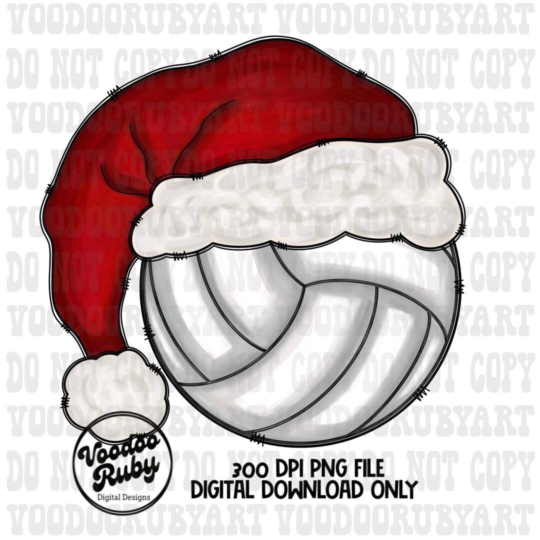 Christmas Volleyball With Santa Hat PNG: Hand Drawn Clip Art (digital ...