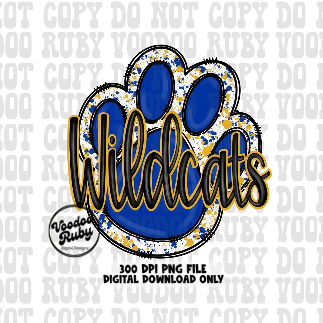 Wildcats Paw Print PNG: Blue & Gold Sublimation Design (digital ...