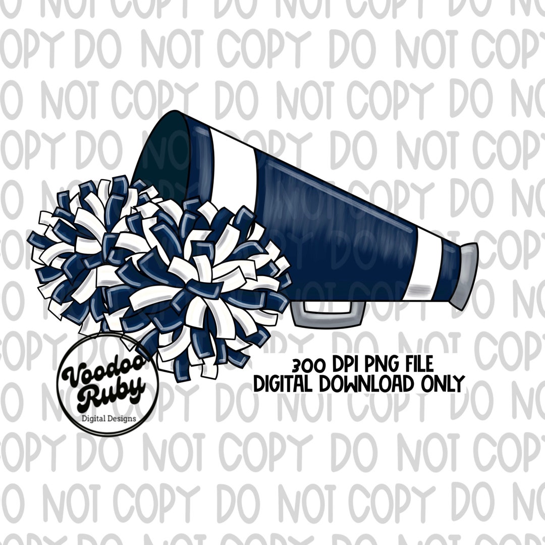 Blue White Cheer PNG Design Sublimation Hand Drawn Digital Download PNG ...