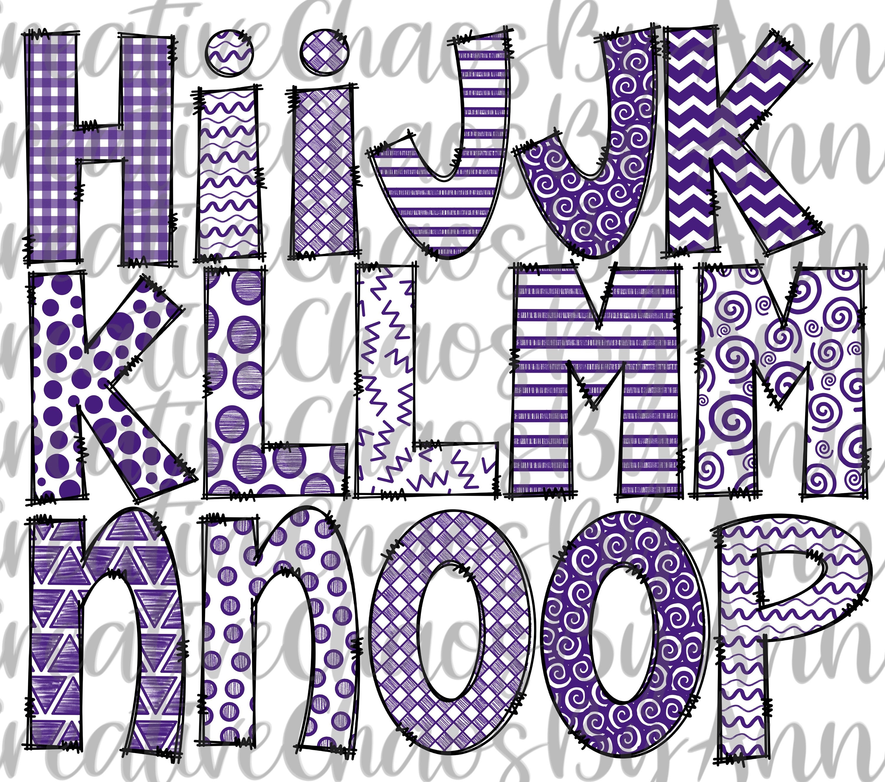 Purple And White Doodle Letters Alphabet Bundle PNG Hand Etsy