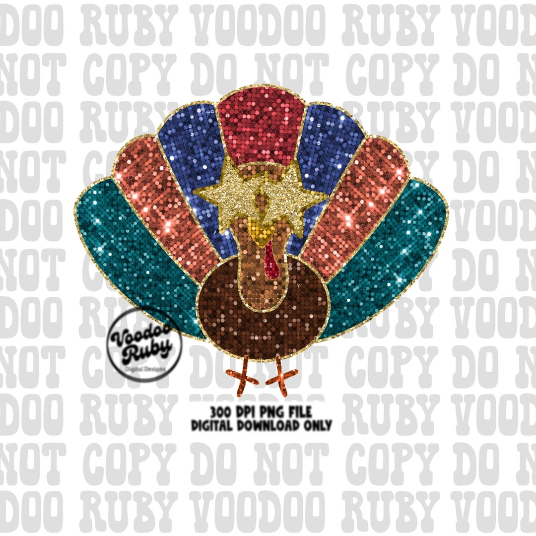 Thanksgiving Sequin Turkey PNG Design, Sublimation Hand Drawn Digital ...
