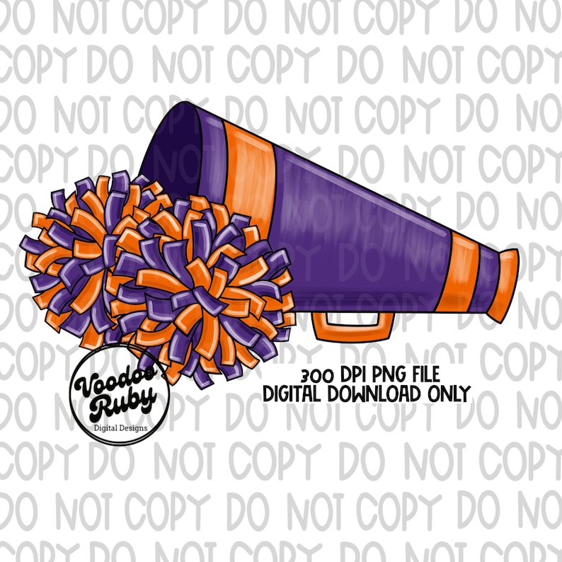 Cheerleader Megaphone & Pom Poms PNG, Purple Orange Team (digital ...