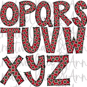 Christmas Sublimation Alphabet PNG Bundle Polka Dot PNG Doodle Letters ...
