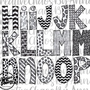 Doodle Alphabet PNG Bundle: Black White Hand Drawn Letters (digital ...