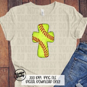 Christian Softball Cross PNG Design Sublimation Hand Drawn Digital ...