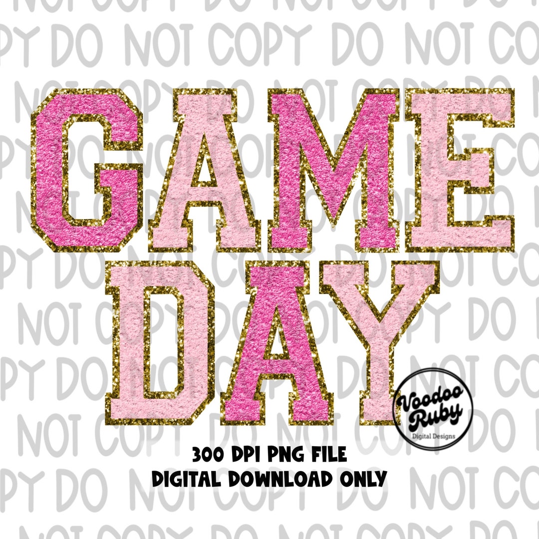 Pink Game Day PNG Design Sublimation Faux Chenille Patch Digital ...
