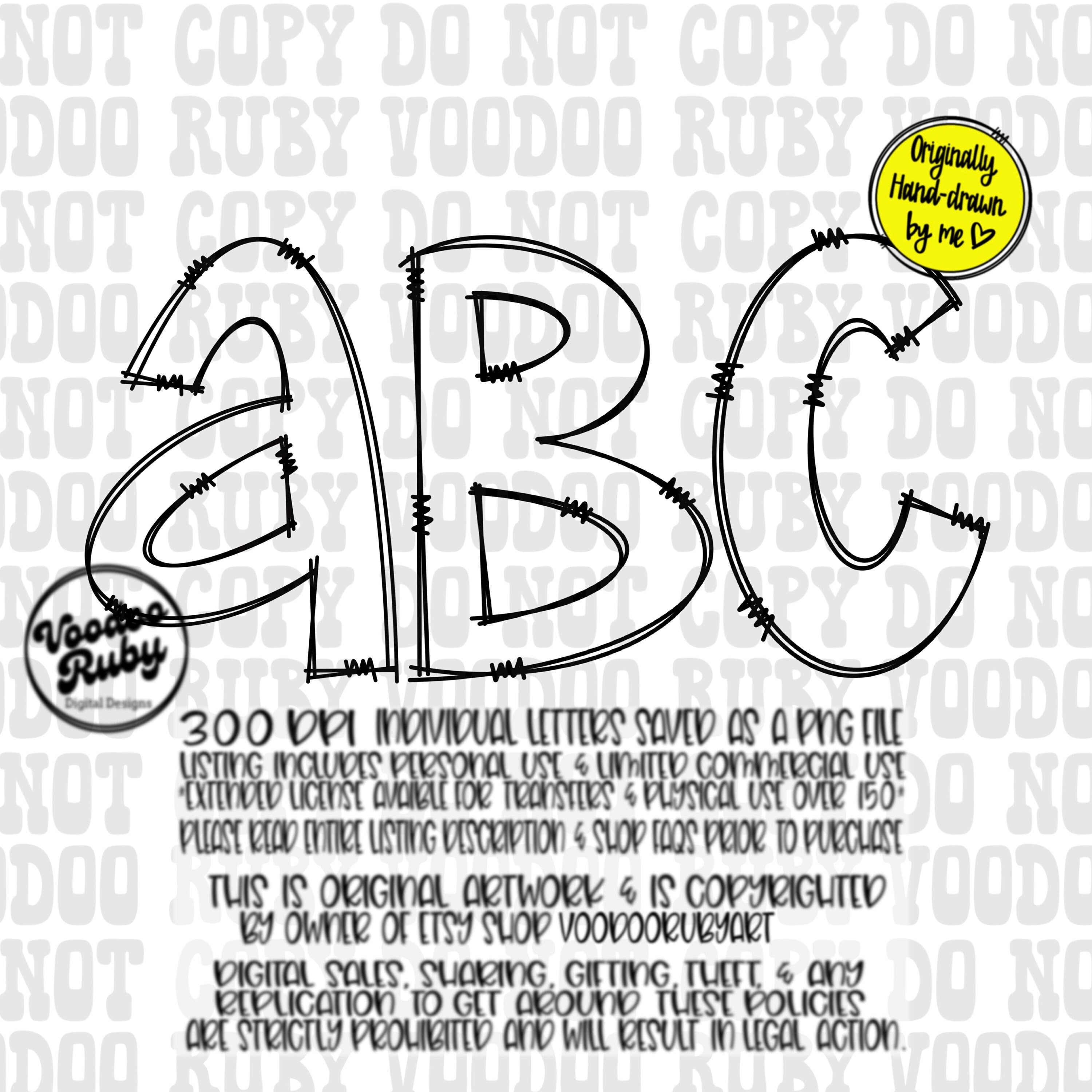 Doodle Letters PNG SVG: Hand Drawn Alphabet Clip Art (digital Download ...