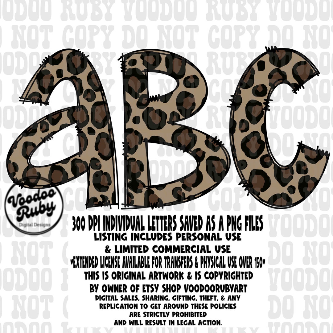 Leopard Doodle Letters Alphabet PNG Doodle Letters Design Sublimation ...